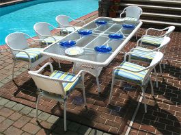 Resin Wicker Dining Set 96" Rectangular with (8) Chairs & Cushions