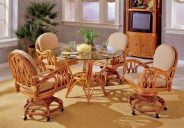 5 Piece Rattan 48" Round Castered Dining Set, New Twist
