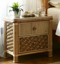 Wicker Night Stand Glass Nassau 2 Drawer