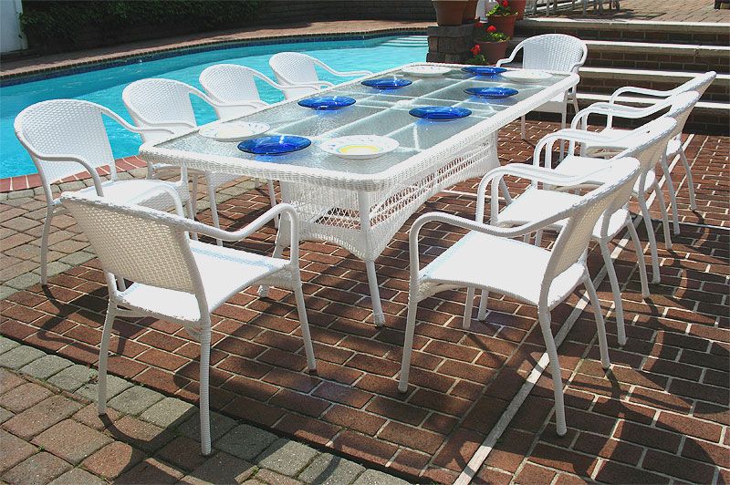 96 Rectangular Resin Wicker Dining Set 10 Bistro Chairs No Cushions