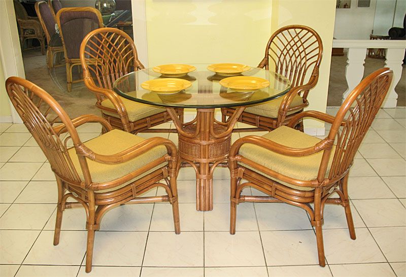 Rattan Dining Sets 42 Round Savannah Style 4 Arm Chairs