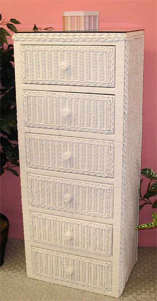 Wicker Lingerie Dresser Traditional with Glass Top White
