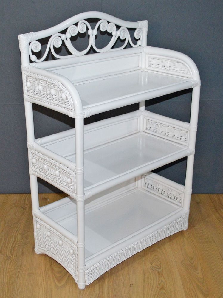 Wicker Floor Shelf Extra Wide 3 Tier Beaded Victorian Style