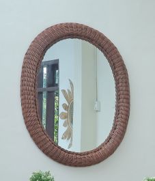 Wicker Mirror, Teawash Brown XL Oval 30" x 39"